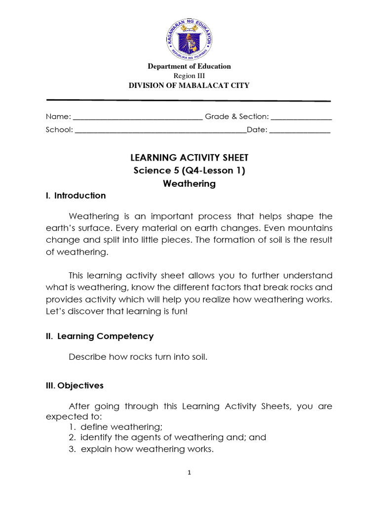 Science-5 Q4 Wk1 Weathering1-FINAL-2 | PDF | Weathering | Rock (Geology)