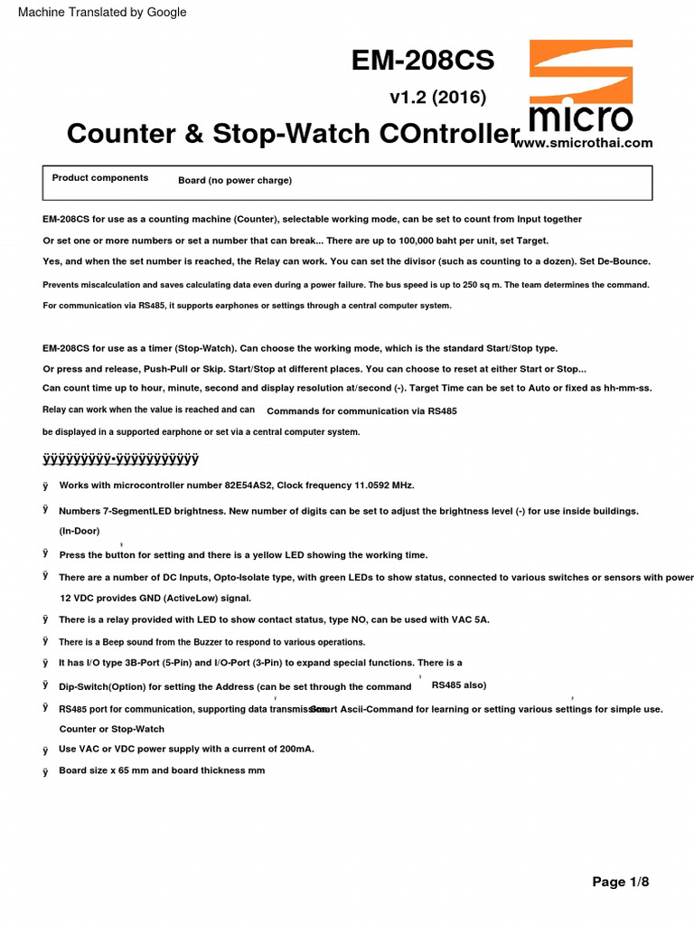 EM-208CS Counter & Stopwatch Controller | PDF | Binary Coded Decimal ...