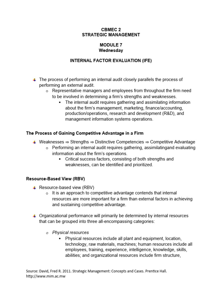 15 CBMEC 2 - Internal Factor Evaluation, PT 1 (Mod 7 WED) | PDF ...