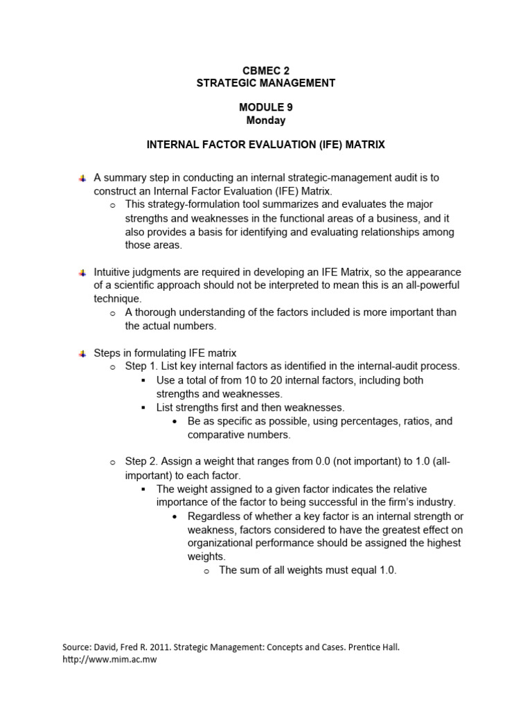 18 CBMEC 2 - Internal Factor Evaluation (IFE) Matrix (Mod 9 MON ...
