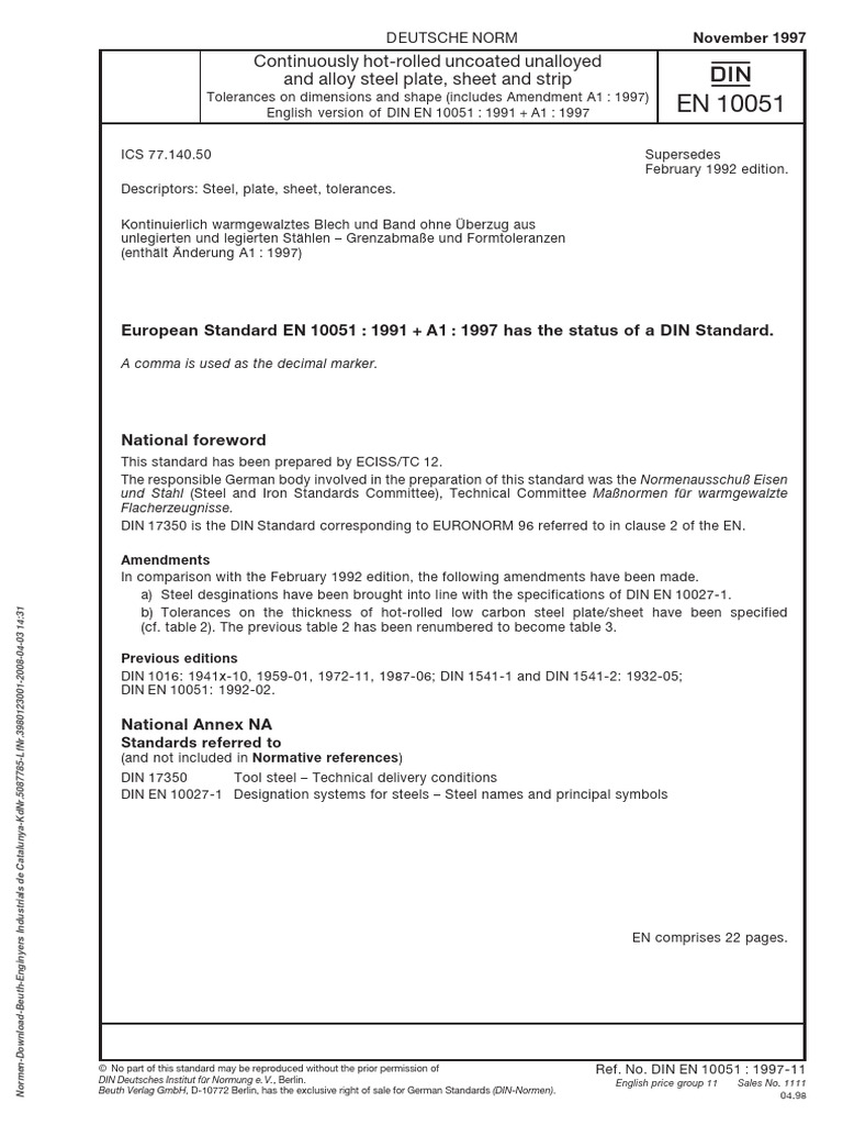 Din en 10051 97 | PDF