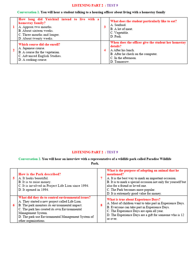 Listening Test: Homestay & Translation | PDF | Translations