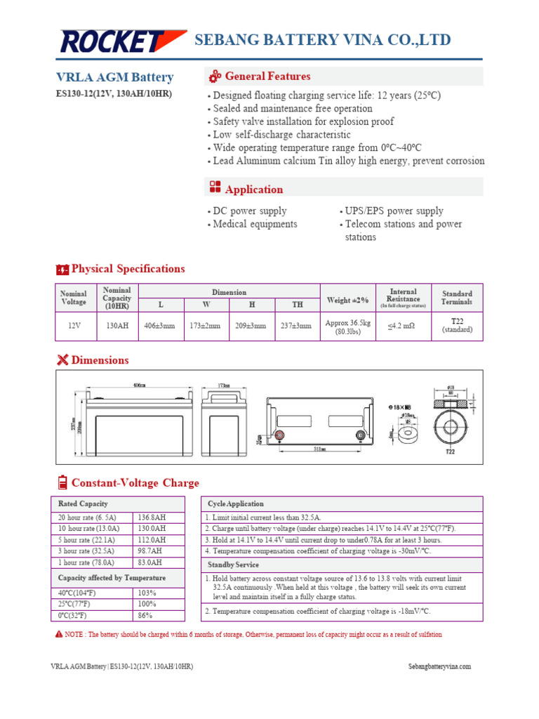 ES130-12 | Download Free PDF | Manufactured Goods | Battery (Electricity)