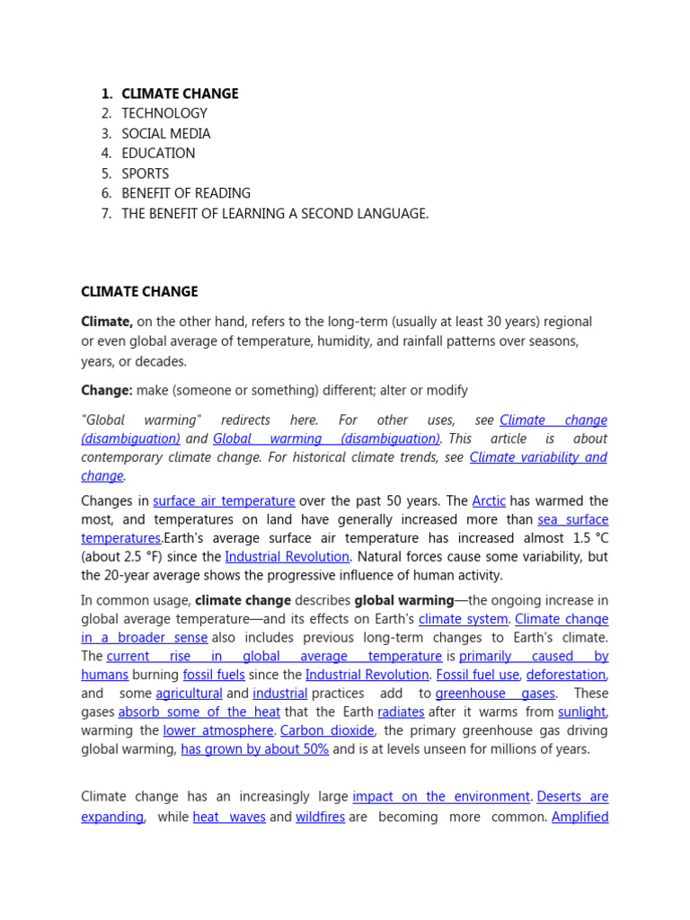 Climate Change Topic | PDF | Climate Change | Climate