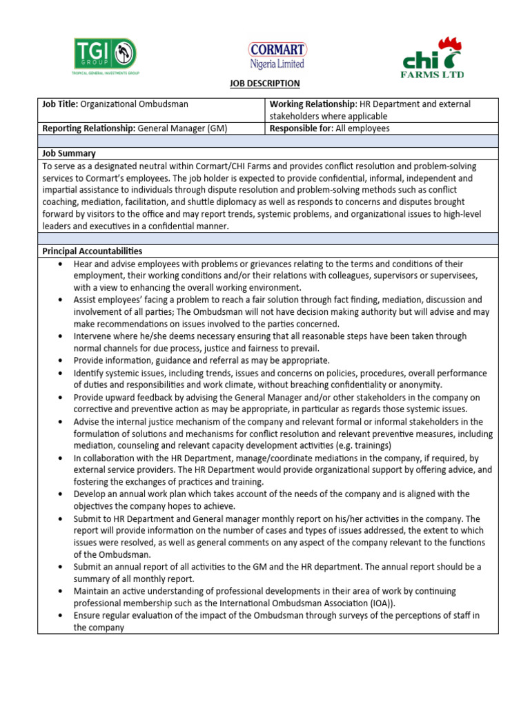 Organizational Ombudsman Role Overview | PDF | Mediation | Employment