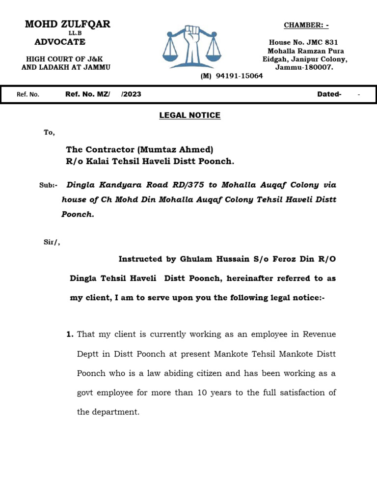 Legal Notice Adv Zulifqar. PWD | PDF | Common Law | Justice