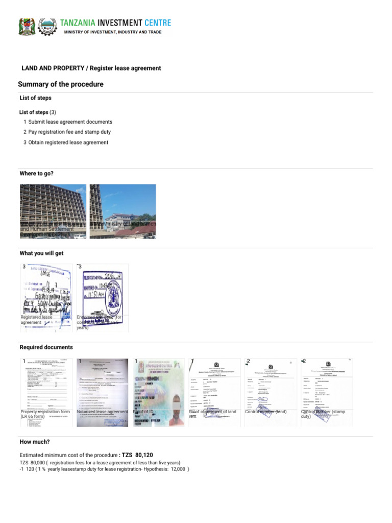 Lease Registration Process in Tanzania | PDF | Lease | Fee