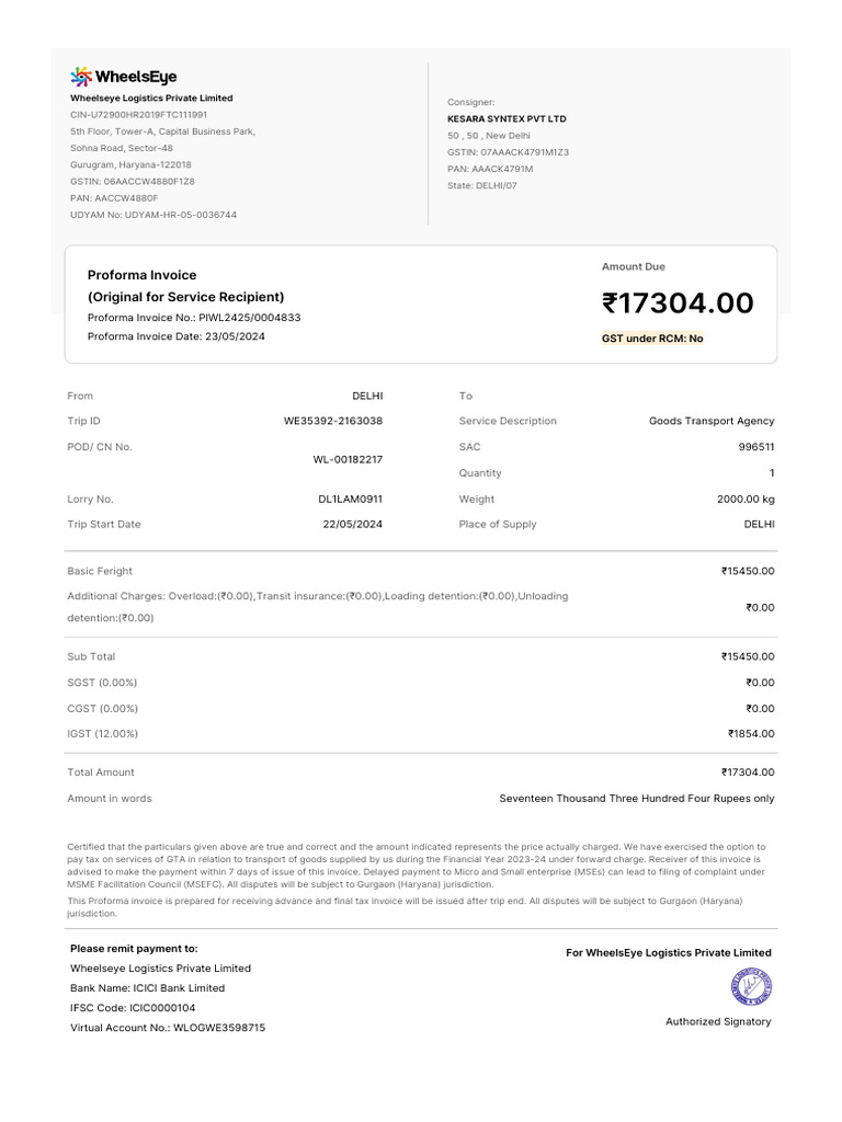 Proforma Invoice for Logistics Services | PDF | Invoice | Business