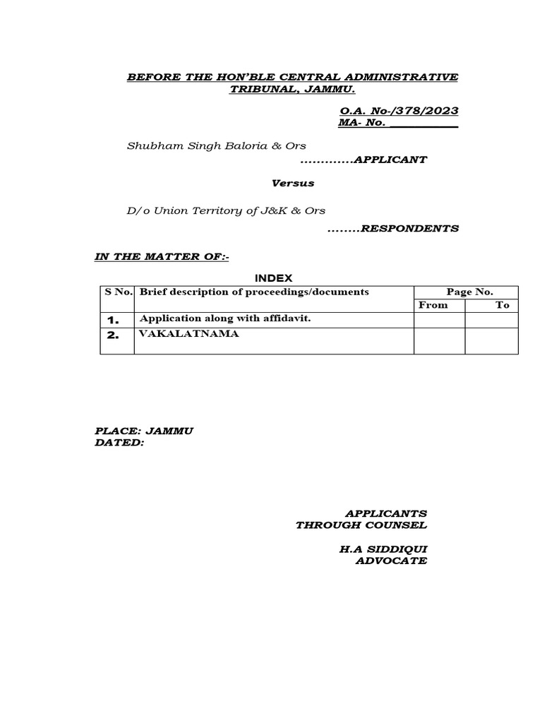 Impleadment Application CAT Insha Kouser and Ors | PDF | Affidavit ...