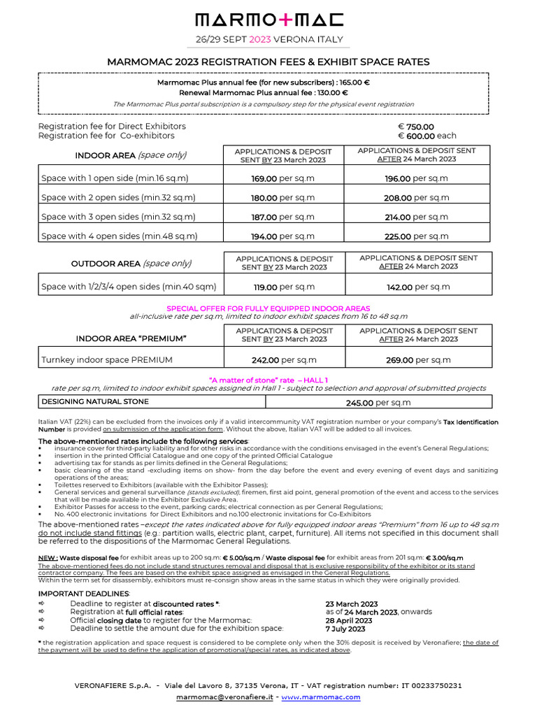 Tarifas MARMOMAC 2023 | PDF | Value Added Tax | Payments