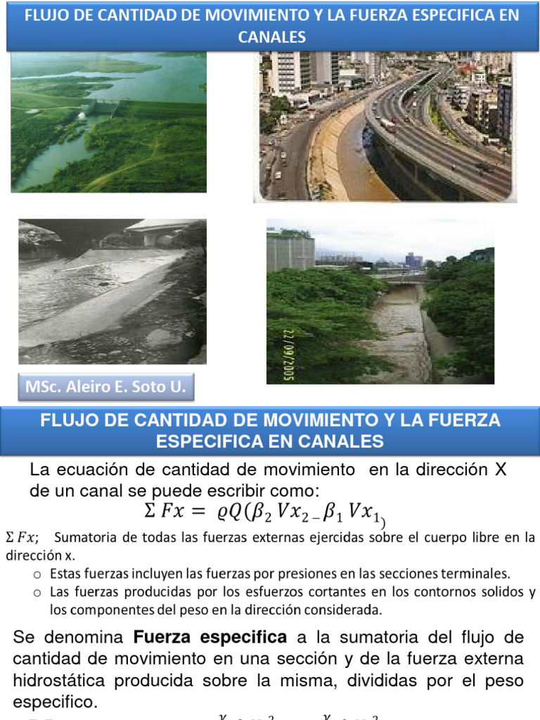 Fuerza Específica y Resalto Hidráulico | PDF | Ecuaciones | Dinámica de ...