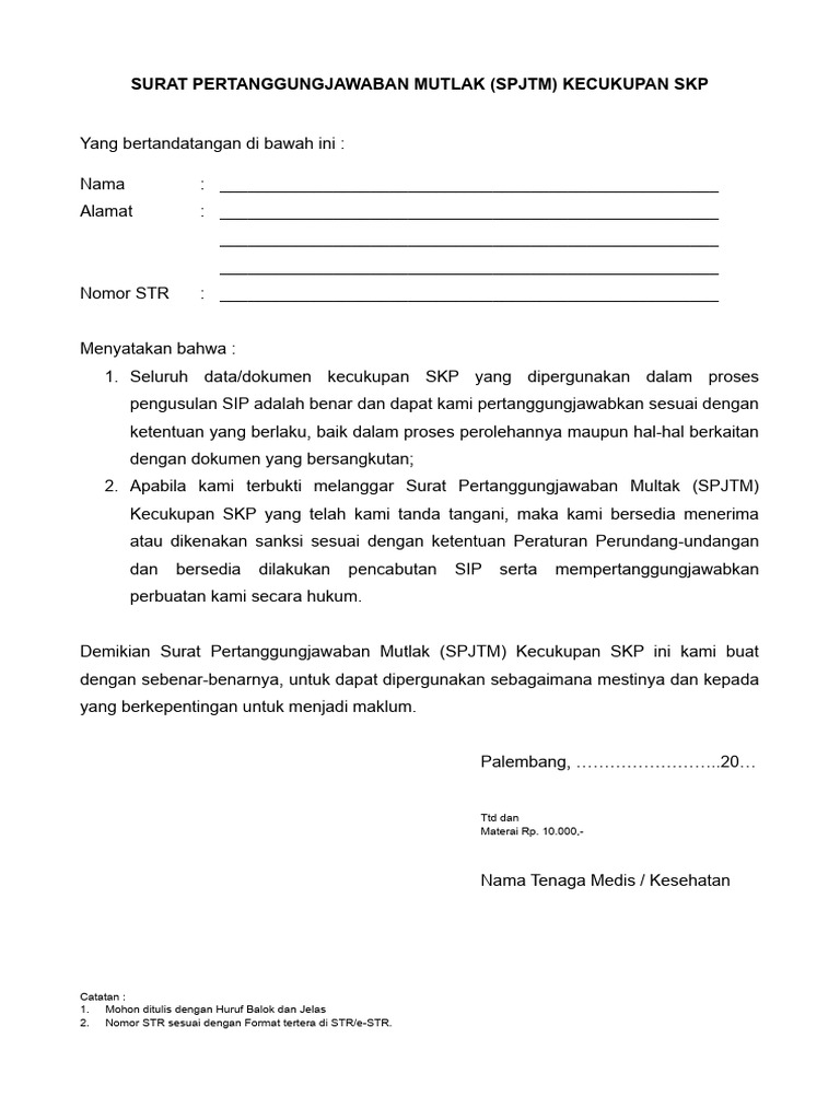 Formulir SPTJM Kecukupan SKP | PDF