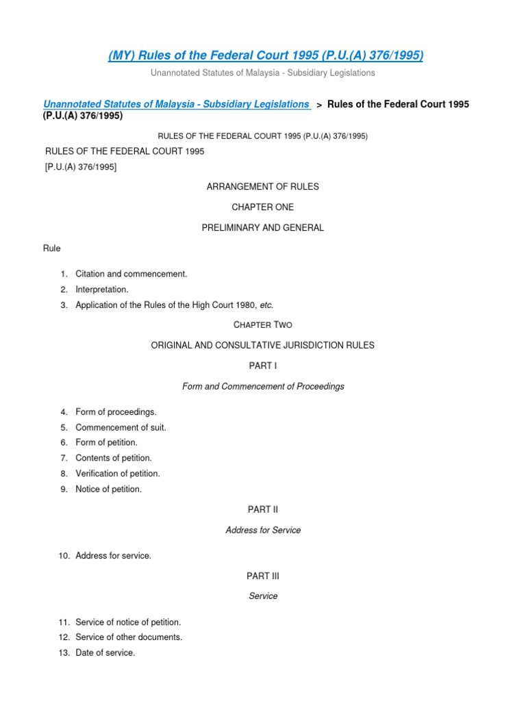 Rules of The Federal Court 1995 | PDF | Appeal | Judgment (Law)