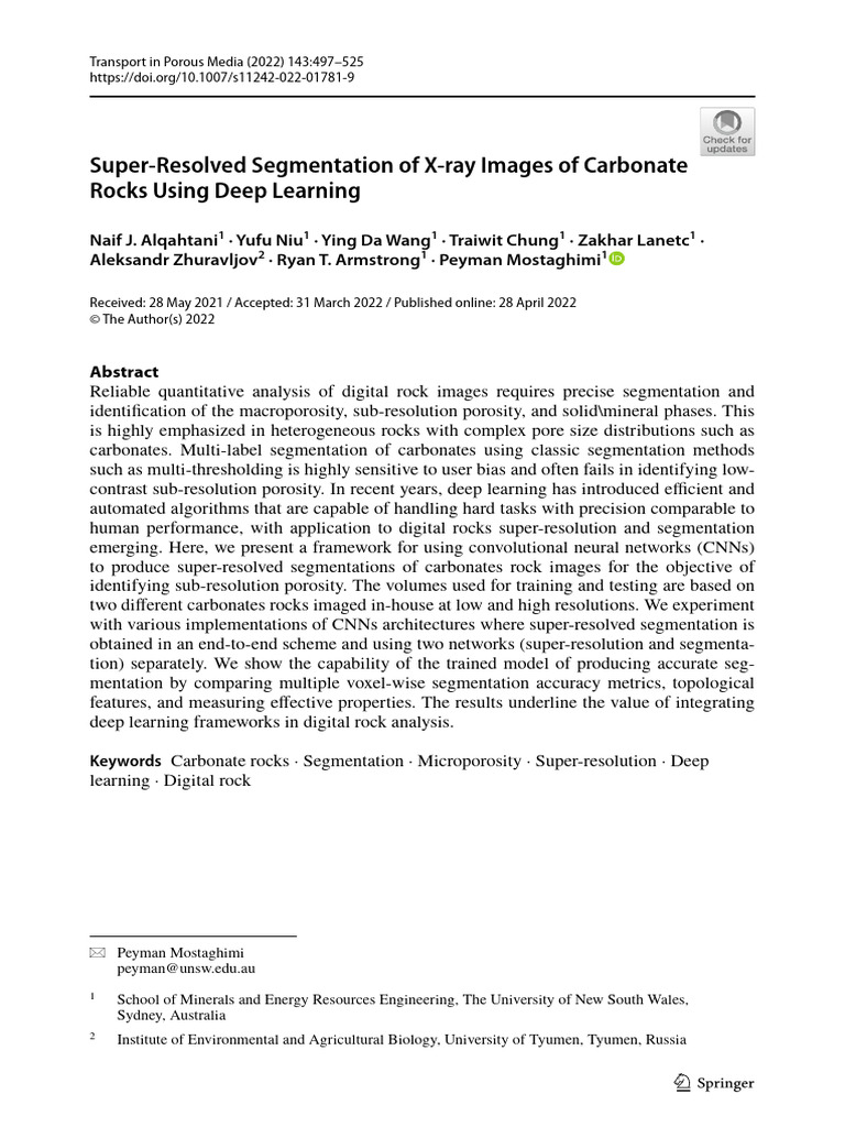 Super‑Resolved Segmentation of X‑ray Images of Carbonate Rocks Using Deep Learning | PDF | Image ...