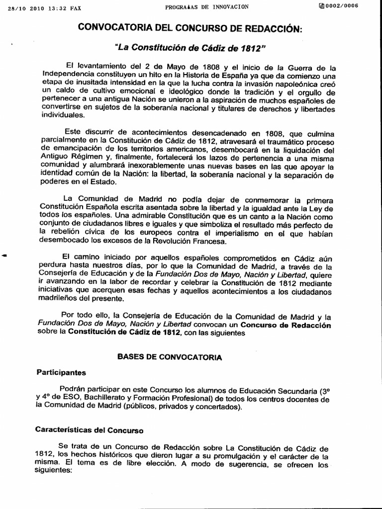 Concurso Constitución de Cádiz 1812 | PDF