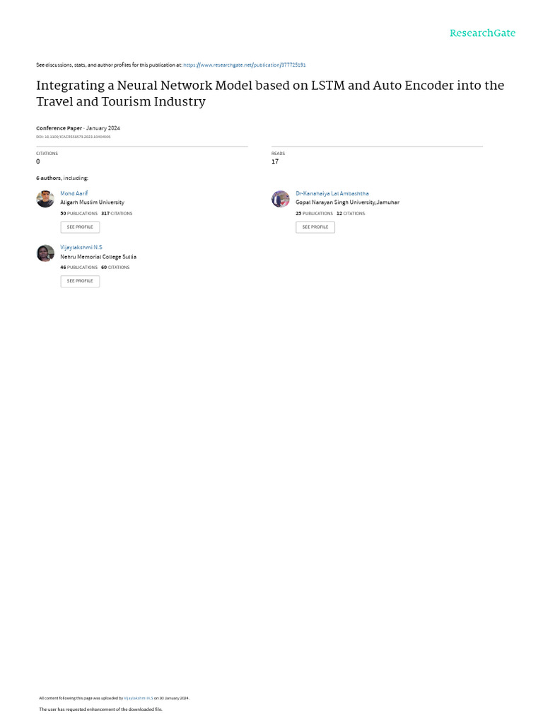 Integrating A Neural Network Model Based On LSTM and Auto Encoder Into The Travel and Tourism ...