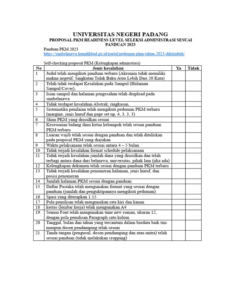 Panduan PKM 2023: Cek Kesiapan Proposal | PDF | Komputer