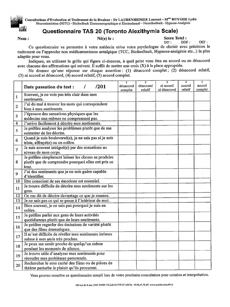 Echelle d'alexithymie | PDF