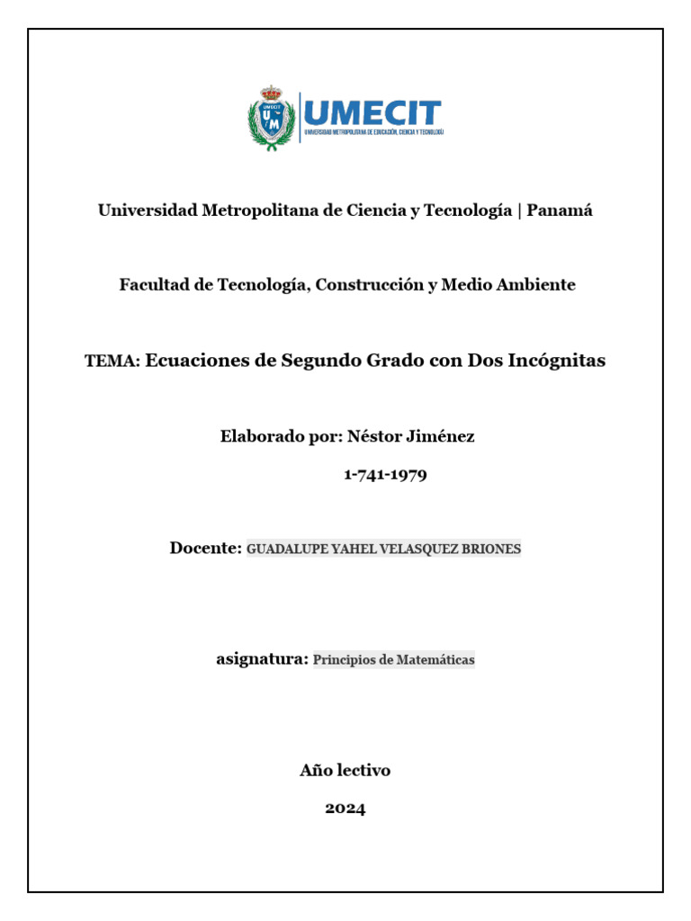 Ecuaciones Cuadráticas con Dos Incógnitas | PDF | Ecuaciones | Ecuación ...