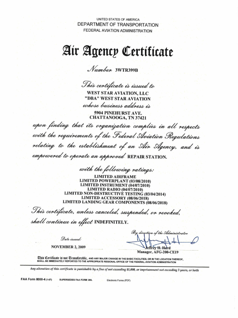 Air Agency Certificate | PDF