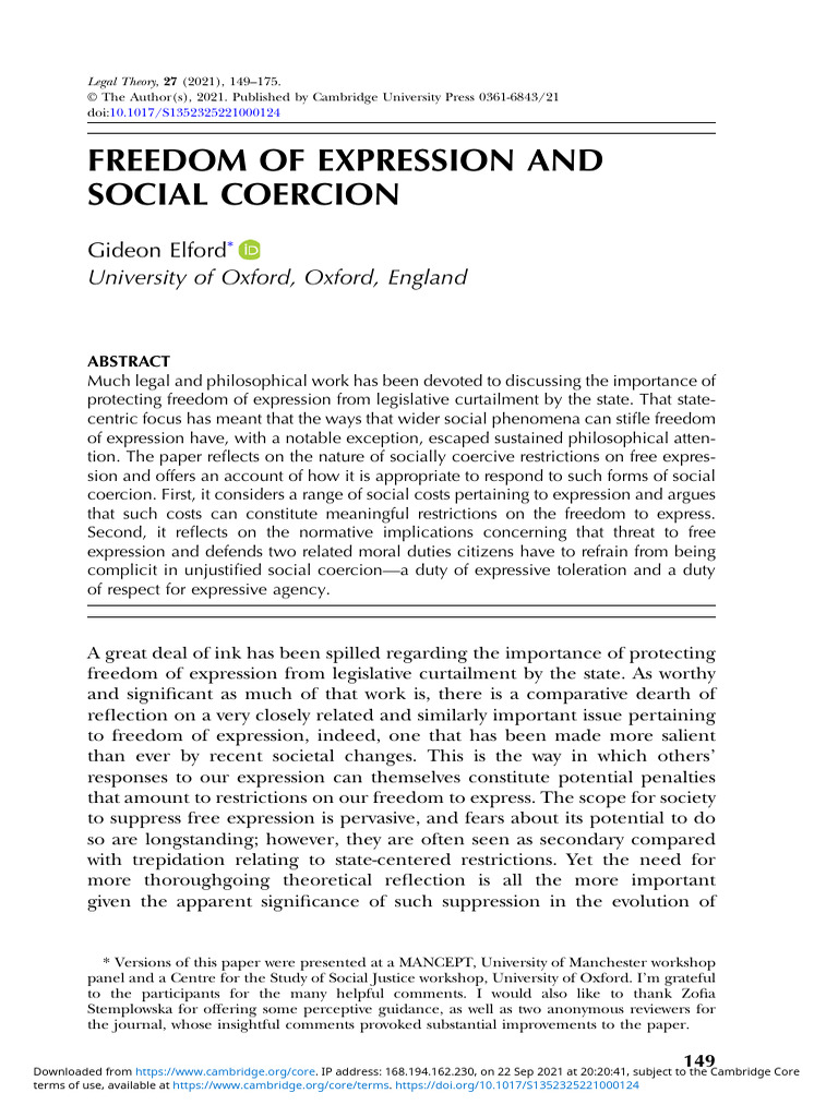 Freedom of Expression and Social Coercion | PDF | Freedom Of Speech ...