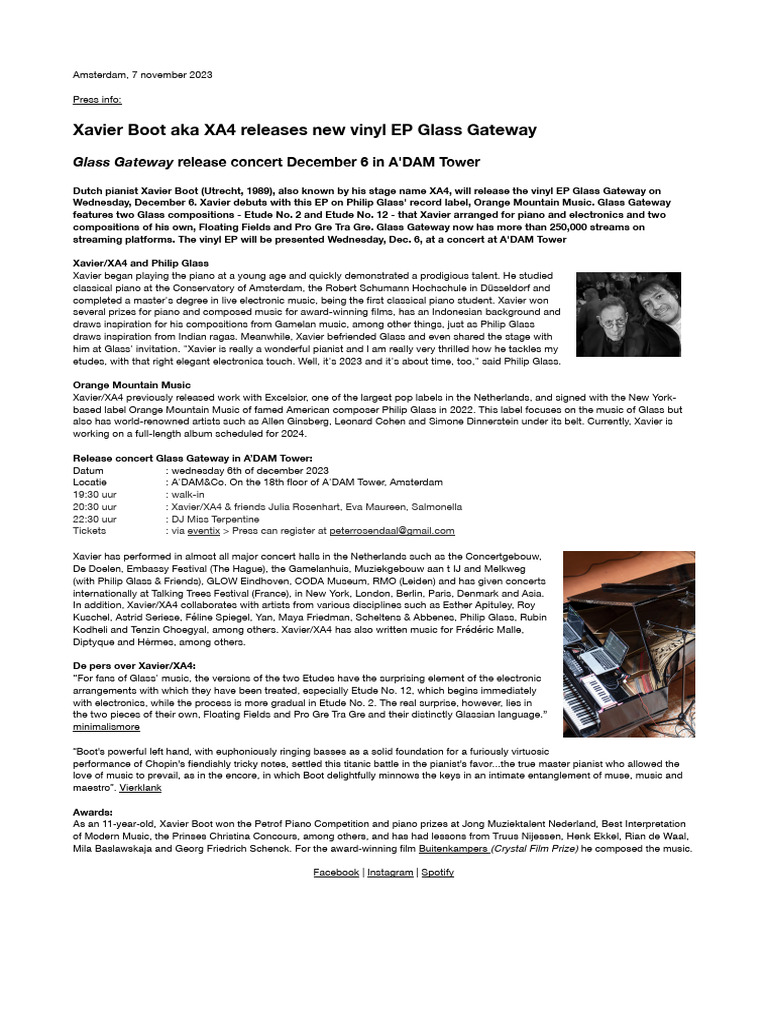 Press Info Xavier Boot XA4 Releases 'Glass Gateway' | PDF ...