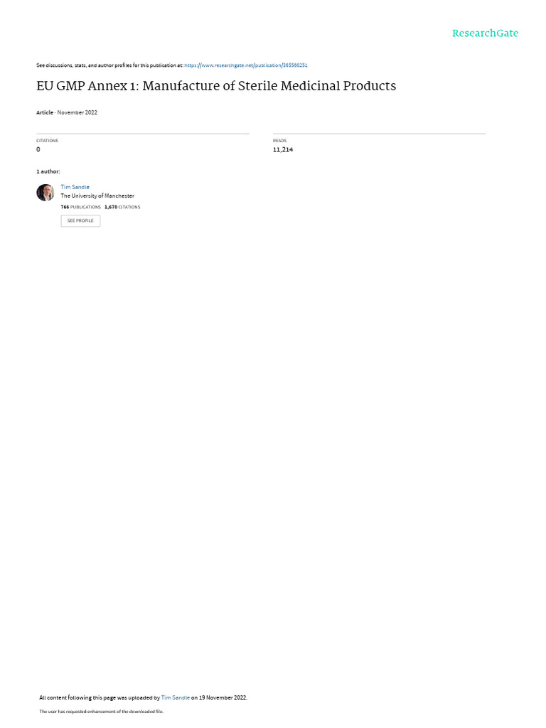 RSSL EU GMP Annex 1 Manufacture of Sterile Medicinal Products | PDF ...