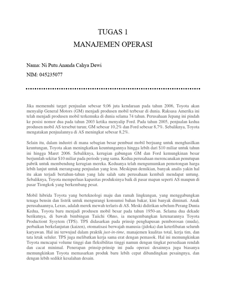 TUGAS 1-Manajemen Operasi | PDF