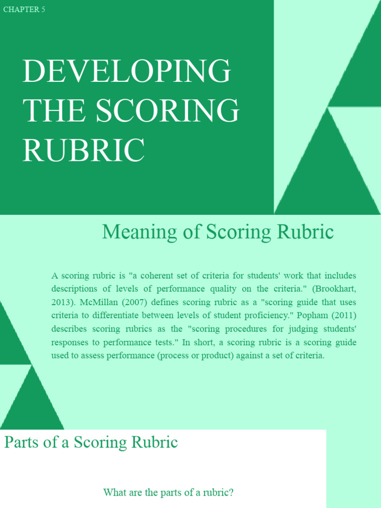 CHAPTER 5 DEVELOPING SCORING RUBRICS (1) | PDF | Rubric (Academic) | Learning
