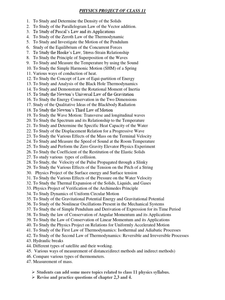 Class 11 Physics Project Topics | PDF | Waves | Temperature