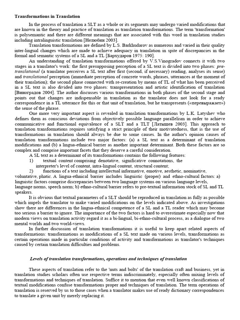 Transformations in Translation | PDF | Translations | English Language