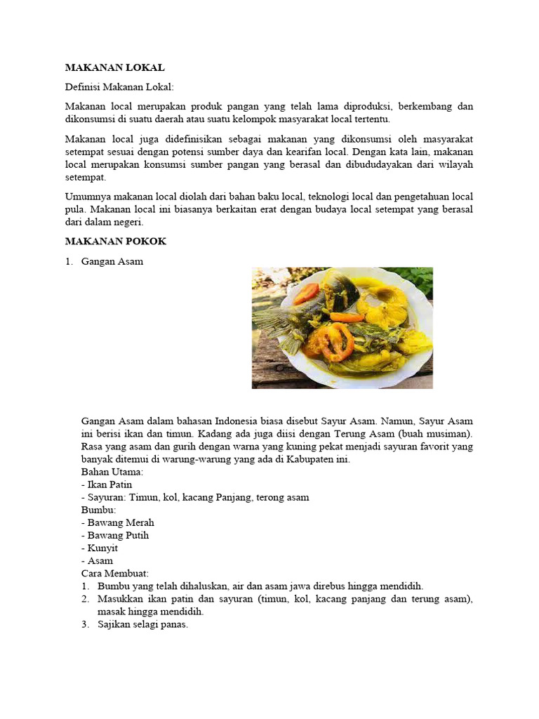 Makanan Khas Pangkalan Bun dan Kotawaringin | PDF | Memasak, Makanan ...