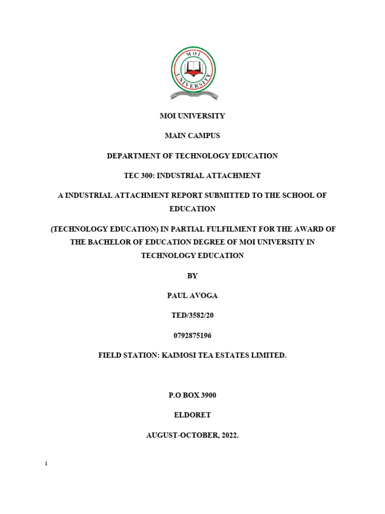 Kaimosi Tea Report-Edited | PDF | Mechanical Engineering