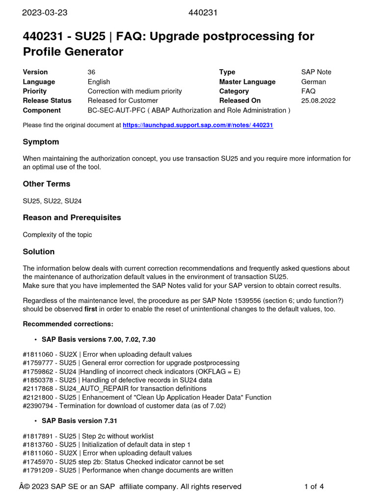 SU25 - FAQ - Upgrade Postprocessing For Profile Generator | PDF | Computing | Computer Science