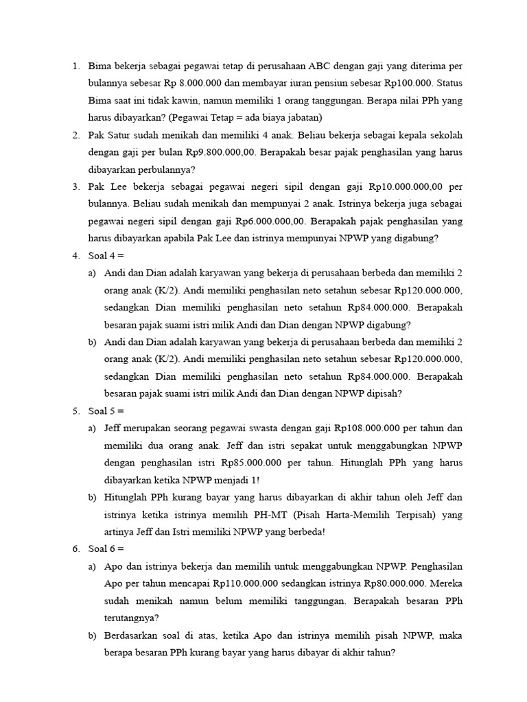 SOAL MENGHITUNG PPH TERGANTUNG NPWP-1 | PDF