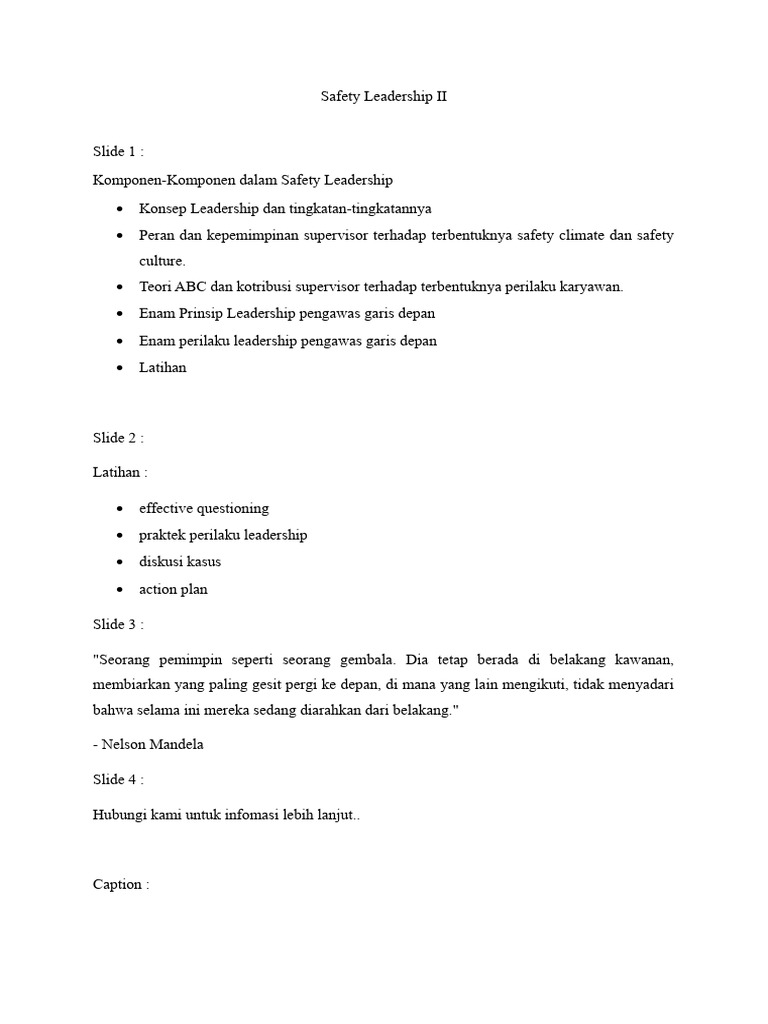 Komponen dan Latihan Safety Leadership | PDF | Bisnis | Pengembangan Diri