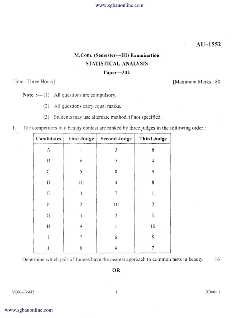 Mcom 3 Sem Statistical Analysis Summer 2018 | PDF | Statistical Theory | Scientific Method