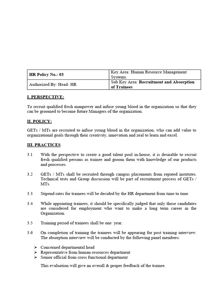 Employee Absorption Policy Overview | PDF | Human Resources | Recruitment