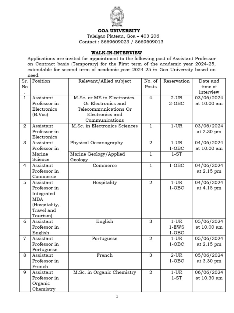 Goa University Notification For Ap | PDF | Doctor Of Philosophy ...