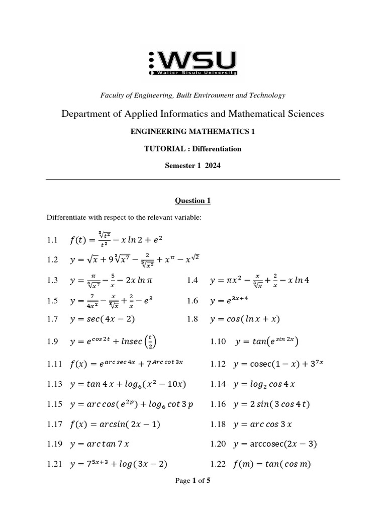 TUT 2024 Differentiation | PDF | Tangent | Acceleration