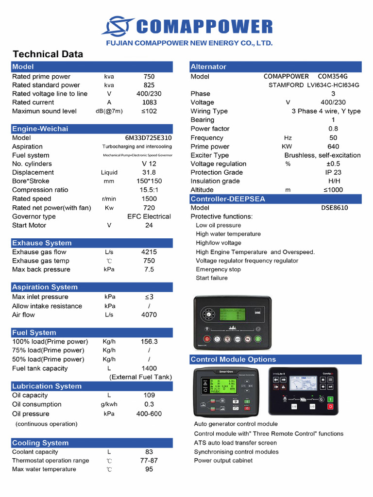 750 KVA Data Sheet COM-W750 (6M33D725E310) | PDF