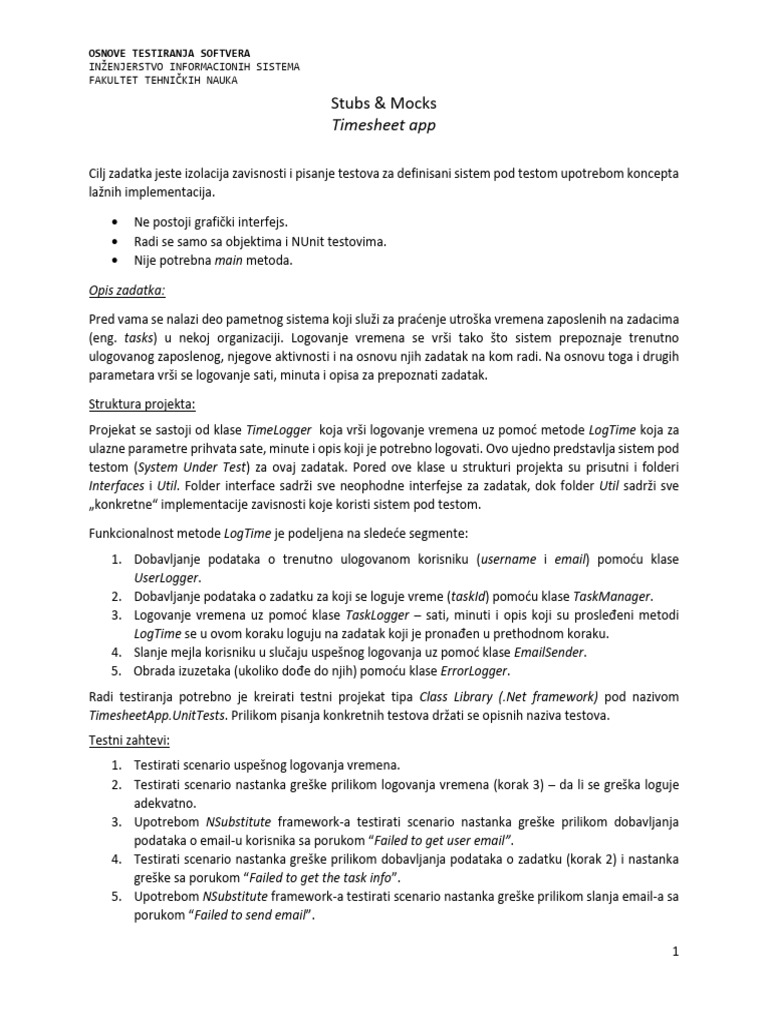 Zadatak - TimesheetApp | PDF