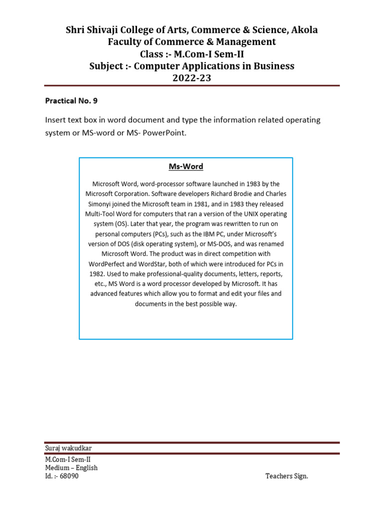 MS Word Overview for M.Com Students | PDF