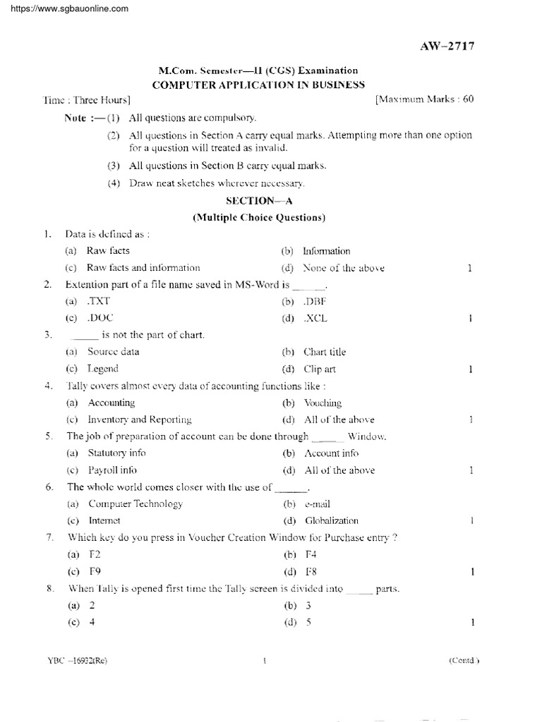 Mcom 2 Sem Computer Application in Business S 2019 | PDF