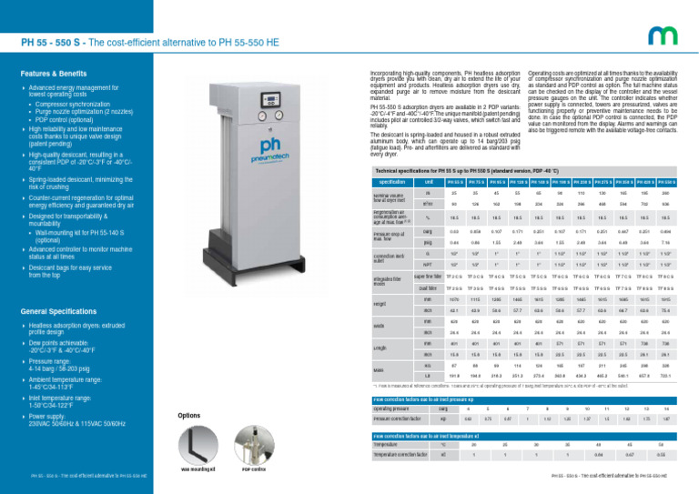 Pneumatech PH 55 550 S Product Specification Sheet EN Antwerp | PDF ...
