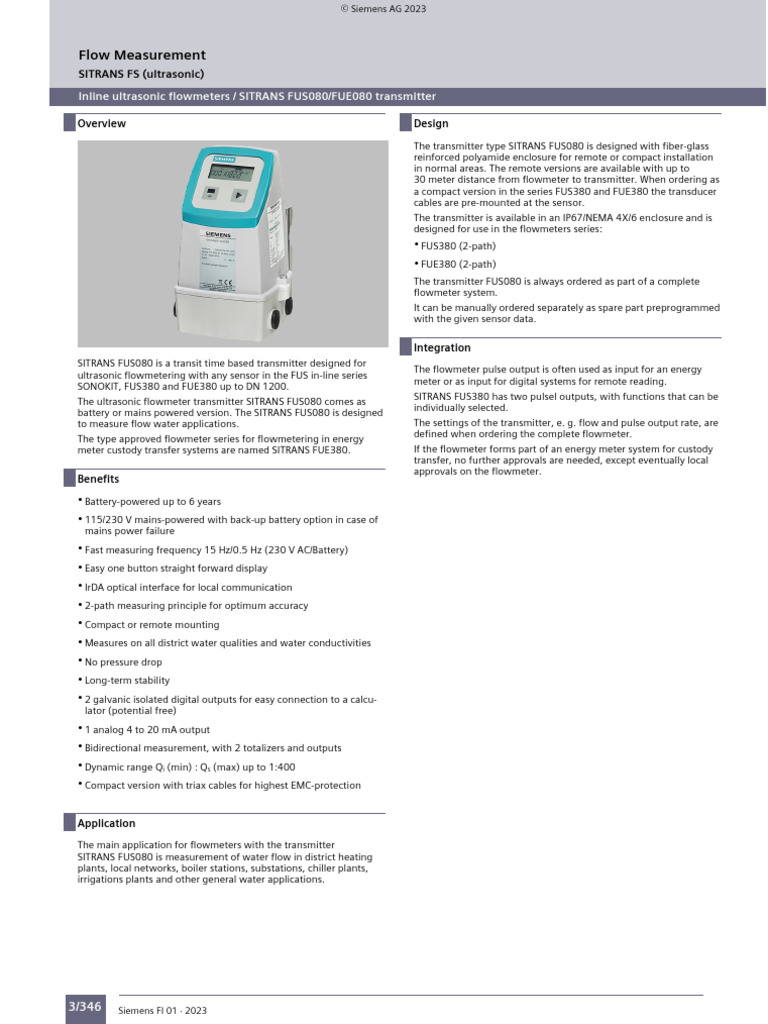 Sitransf Fus080 Fue080 Fi01 en | PDF | Flow Measurement | Electrical Engineering