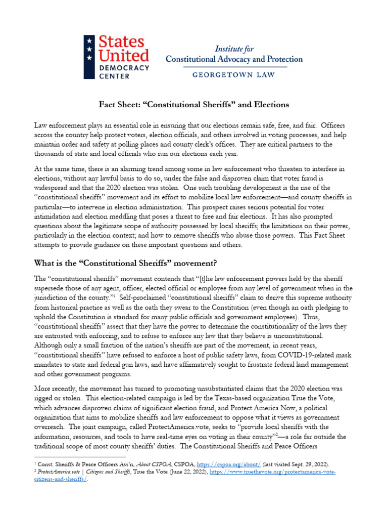 Constitutional Sheriffs Fact Sheet | PDF | Elections | Electoral Fraud