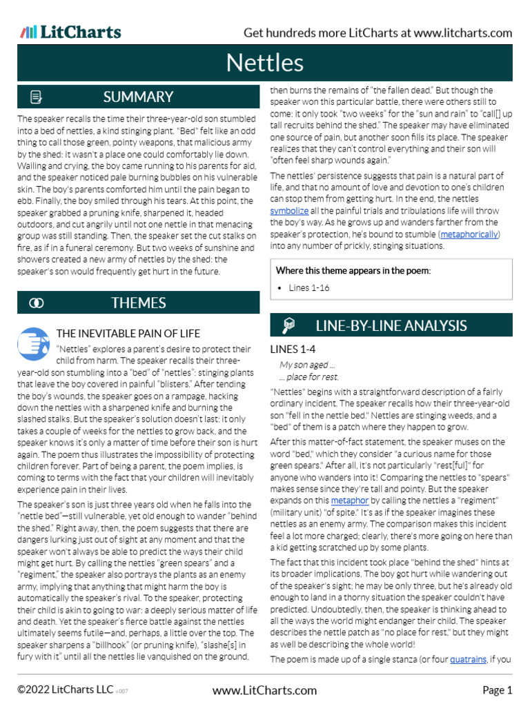 LitCharts Nettles | PDF | Poetry | Metre (Poetry)