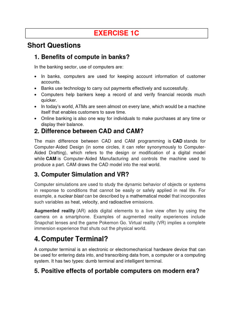 (ICT) Exercise Solution 5 Chapters | PDF | Central Processing Unit | Computer Data Storage