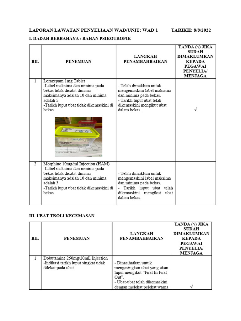 Laporan Lawatan Penyeliaan Wad 1 | PDF